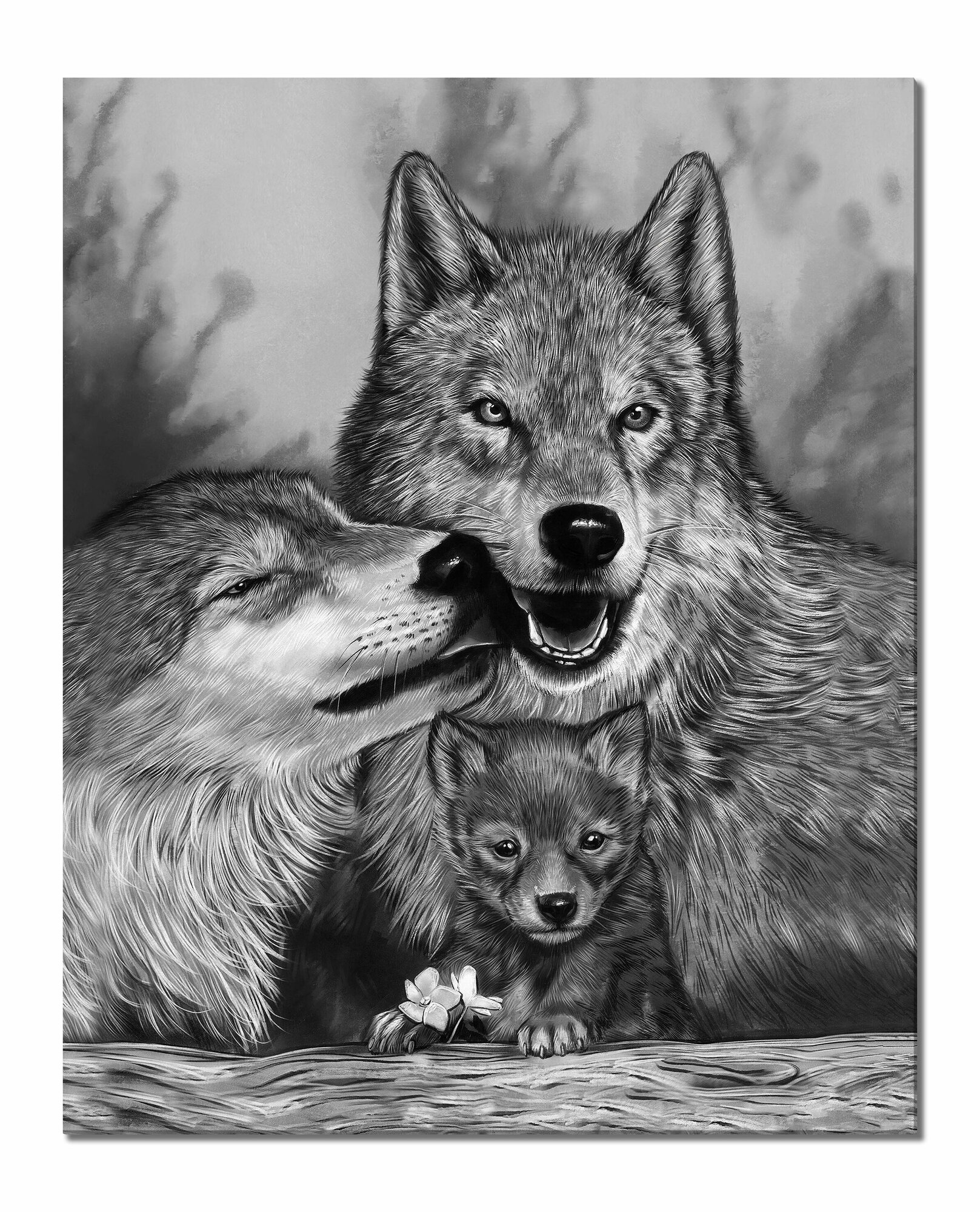 Картина для интерьера на холсте «Семейные узы волчьей стаи» 80х100, холст без подрамника