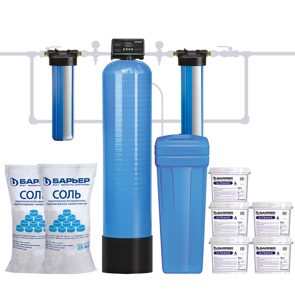 Комплект коттеджной системы барьер Ace ULTRA А 1,8 (обезжелезивание и умягчение воды)