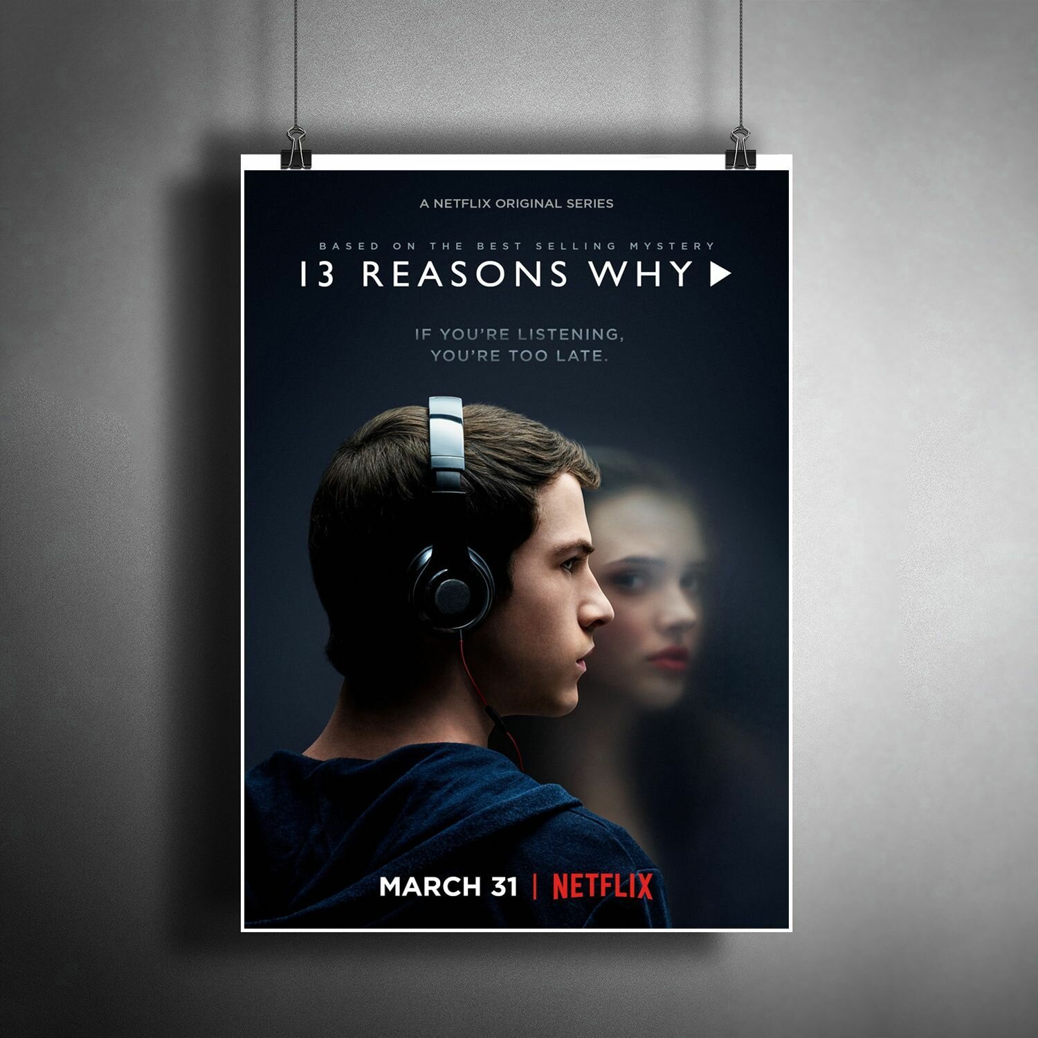 Постер плакат для интерьера "Сериал: 13 причин почему (13 Reasons Why)" / Декор дома, офиса, комнаты, квартиры, детской A3 (297 x 420 мм)
