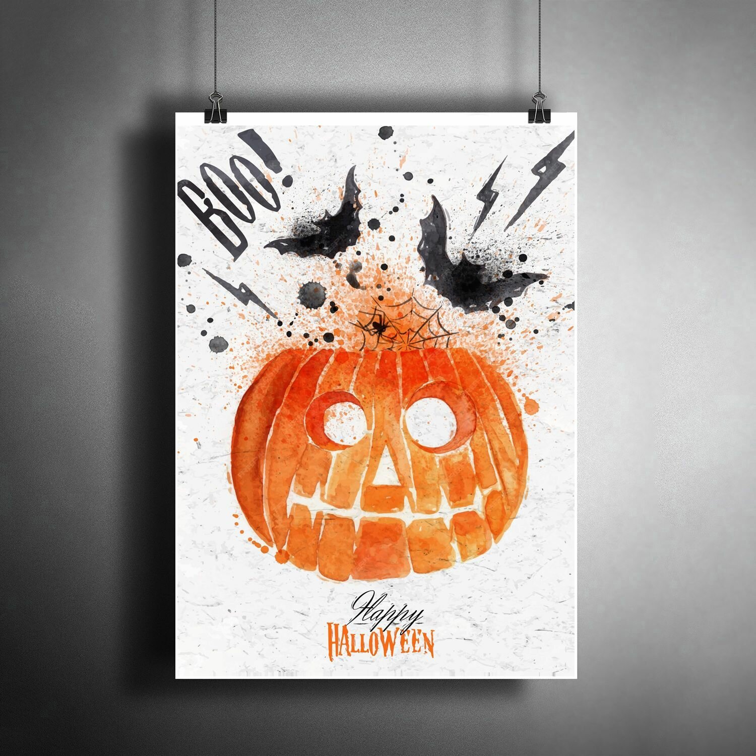Постер плакат для интерьера "Подарок на вечеринку Хэллоуин. Тыква. Happy Halloween" / Декор дома, офиса, комнаты, квартиры, детской A3 (297 x 420 мм)