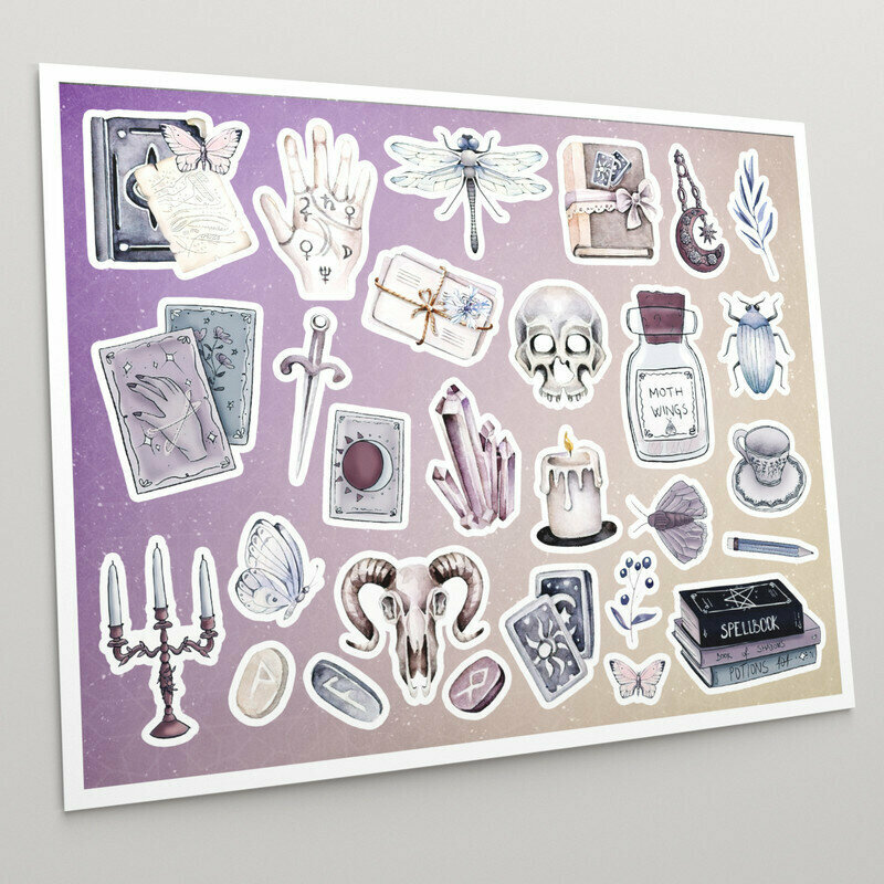 Наклейки декоративные (Стикеры самоклеящиеся) набор "Готический набор для ведьмы" 20x25 см