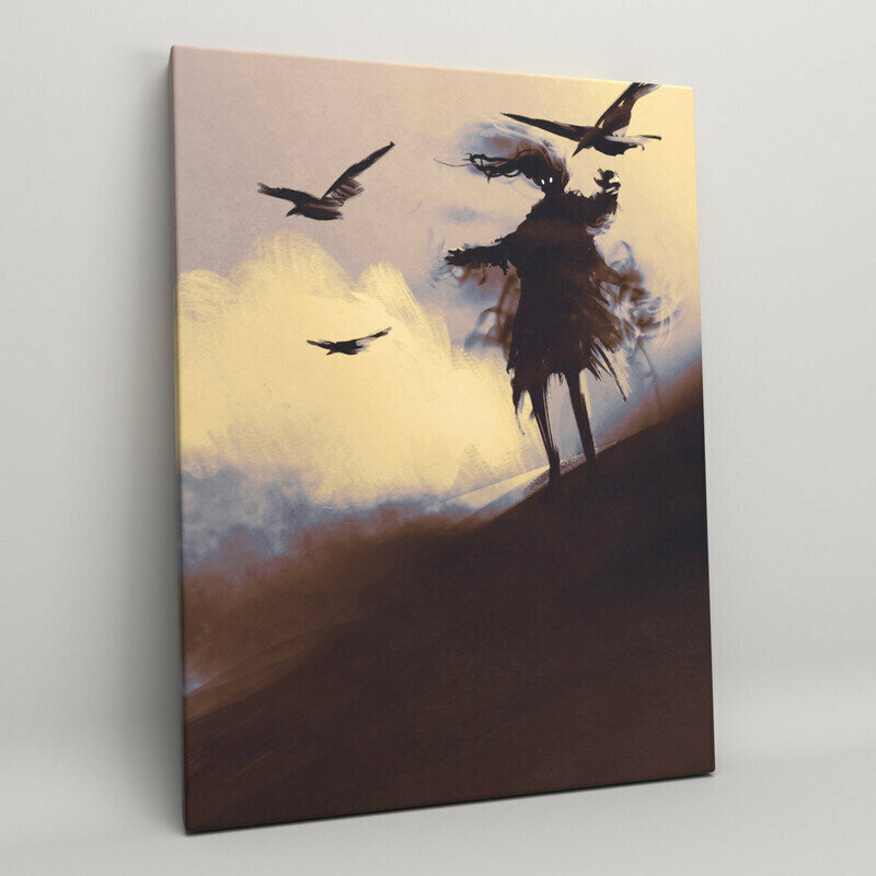 Картина на холсте (интерьерный постер) "Шаман и его вороны", с деревянным подрамником, размер 22x30 см