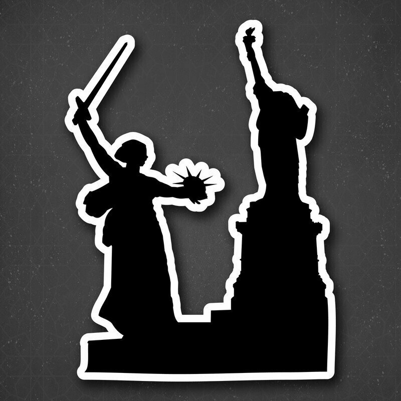 Наклейка на авто "Силуэт ЧБ - родина мать и статуя свободы" 18x24 см