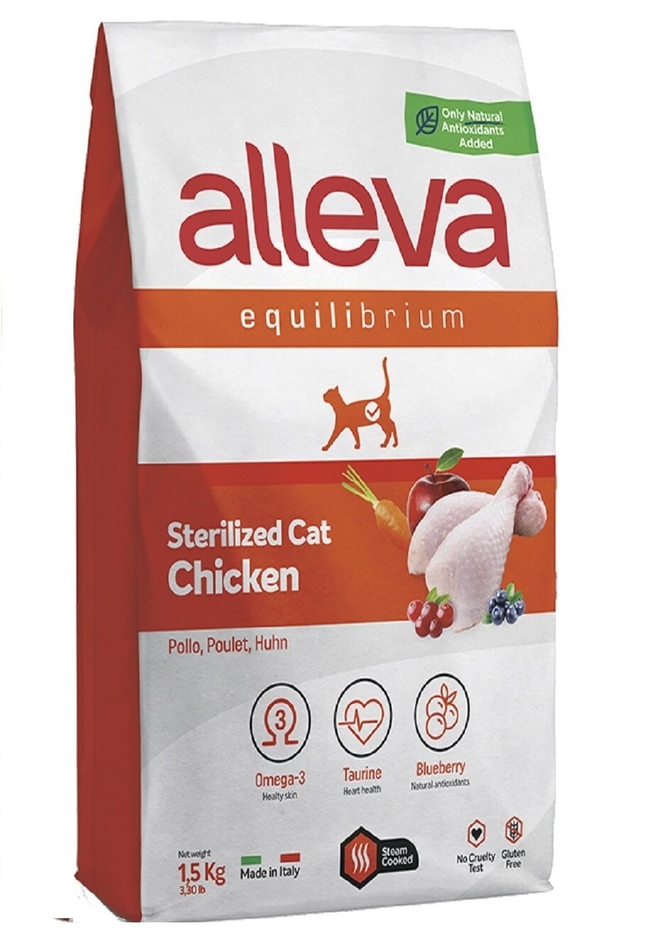 ALLEVA EQUILIBRIUM Корм сухой для кастрированных котов и стерилизованных кошек с курицей 1,5 кг