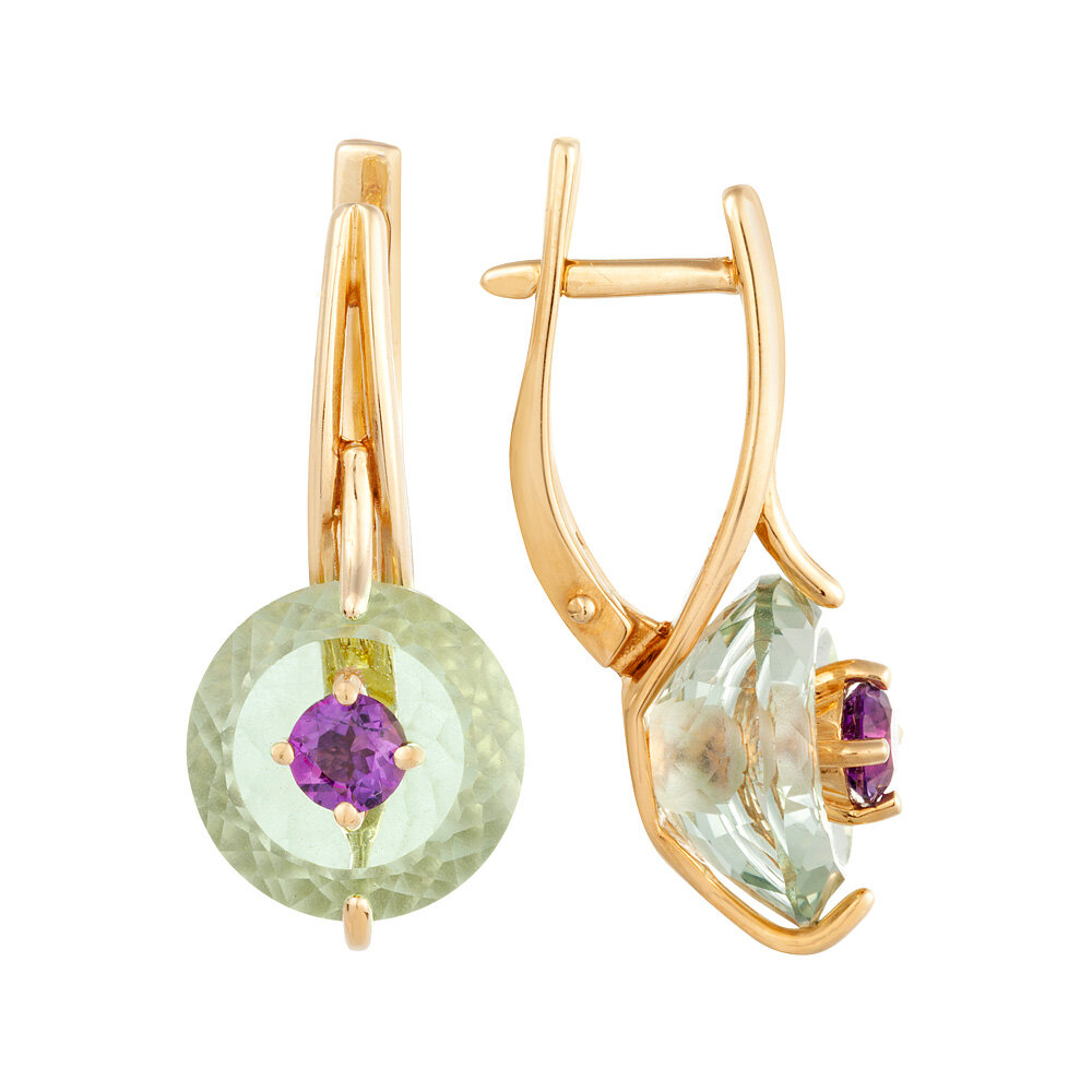 Серьги, желтое золото, 585 проба, аметист