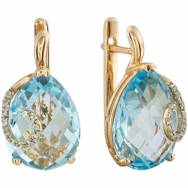 Серьги, красное золото, 585 проба, топаз