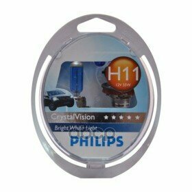 Лампа H11 12V-55W (PGJ19-2) (белый яркий свет) CRYSTAL VISION -W5W 12V-5W (W2,1X9,5D) CRYSTAL VISION Philips арт. 12362CVSM