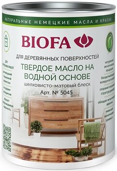Твердое Масло на Водной Основе Biofa 5045 0.9л Бесцветное Шелковисто-Матовое для Внутренних Работ / Биофа 5045.