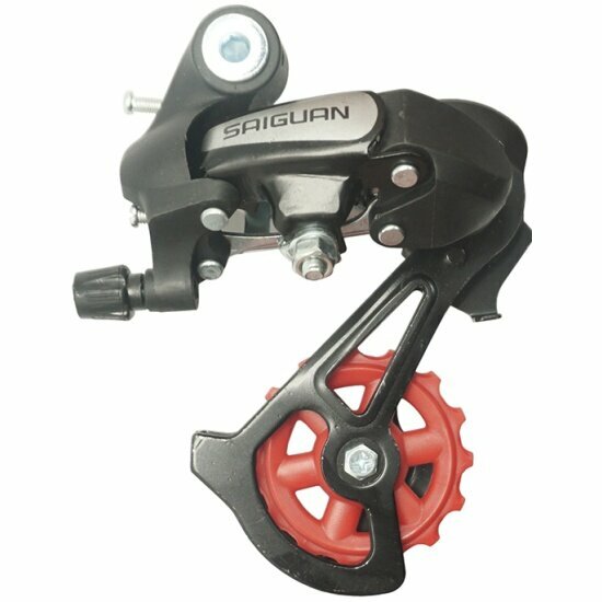 Переключатель задний Saiguan HG-38A дискретный длиная лапка, ёмкость 36T, крепление на петух, сталь/пластик