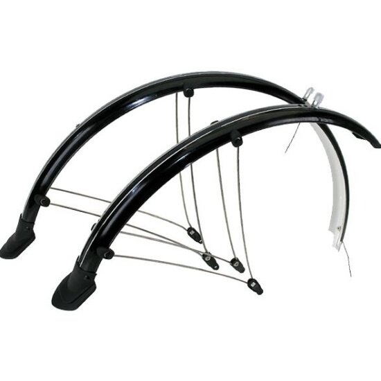 Крылья M-wave 5-386105 металлопласт. 28"х48мм с электропроводкой, защитой на усах и резиновыми брызговиками (30) черные