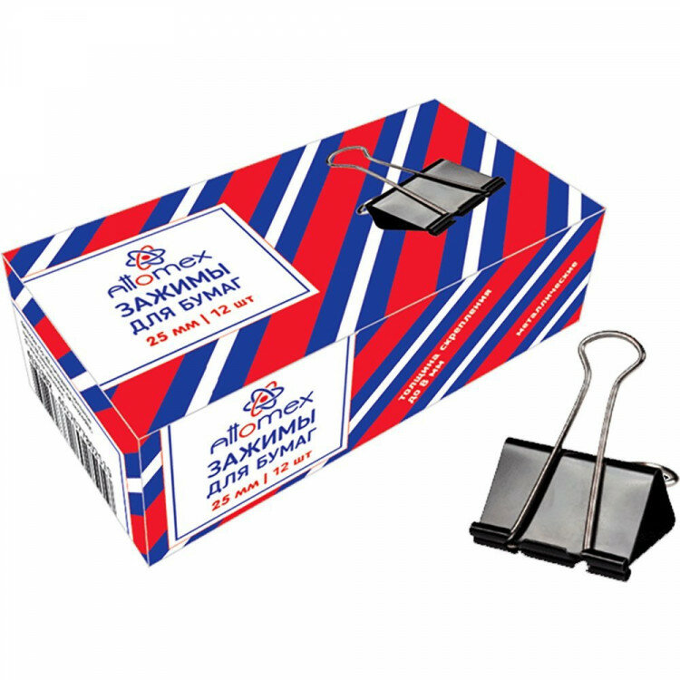 Зажим для бумаги металлический 25мм черный арт. SBC25/4131302. Количество в наборе 144 шт.