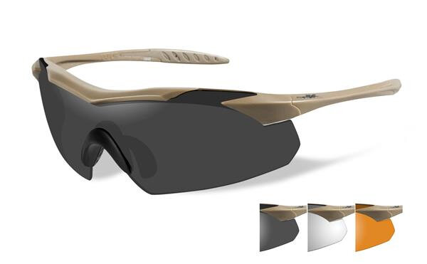 Очки стрелковые Wiley X Vapor / Дымчато-серая+прозрачная+светло-рыжая линзы / Песочная (Tan)
