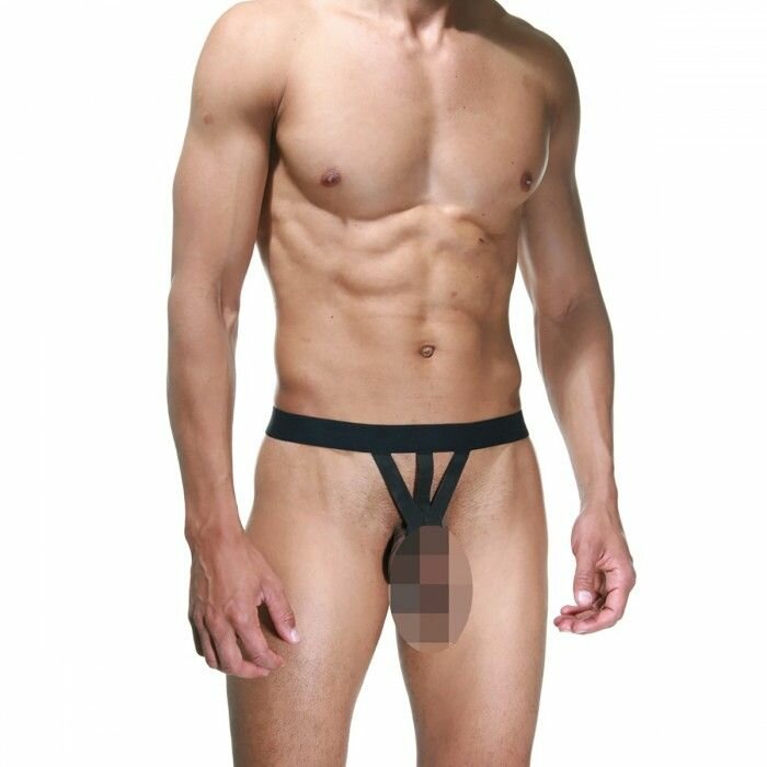 Мужские откровенные трусы из черных ремешков, L-XL, черный, Для мужчин, 85% полиэстер, 15% эластан,