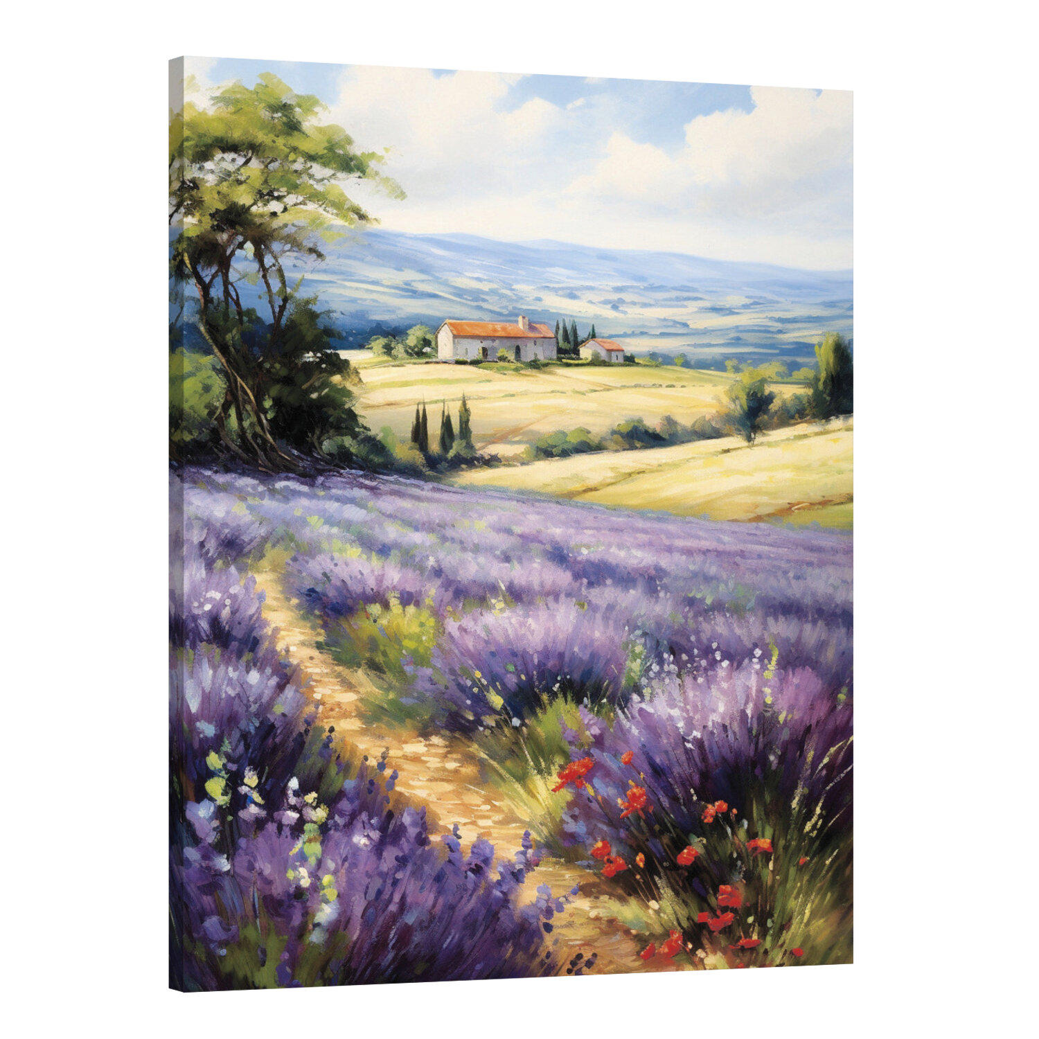 Интерьерная картина 50х70 "Пейзаж с солнцем, лугом и цветущими маками"