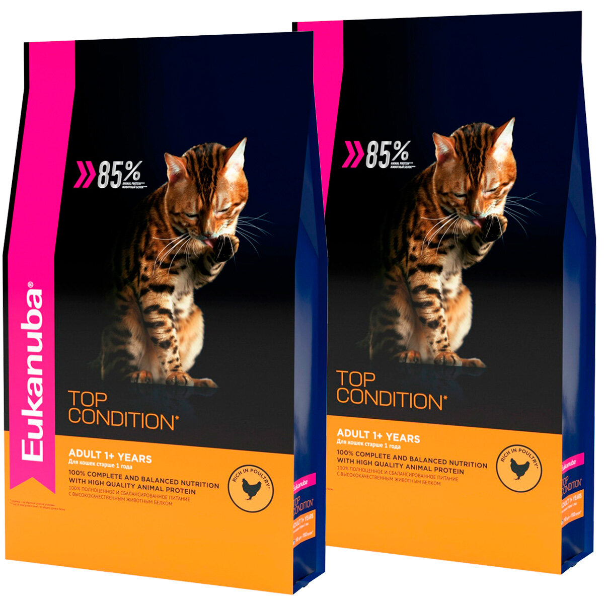 EUKANUBA ADULT TOP CONDITION для взрослых кошек с птицей (0,4 + 0,4 кг)