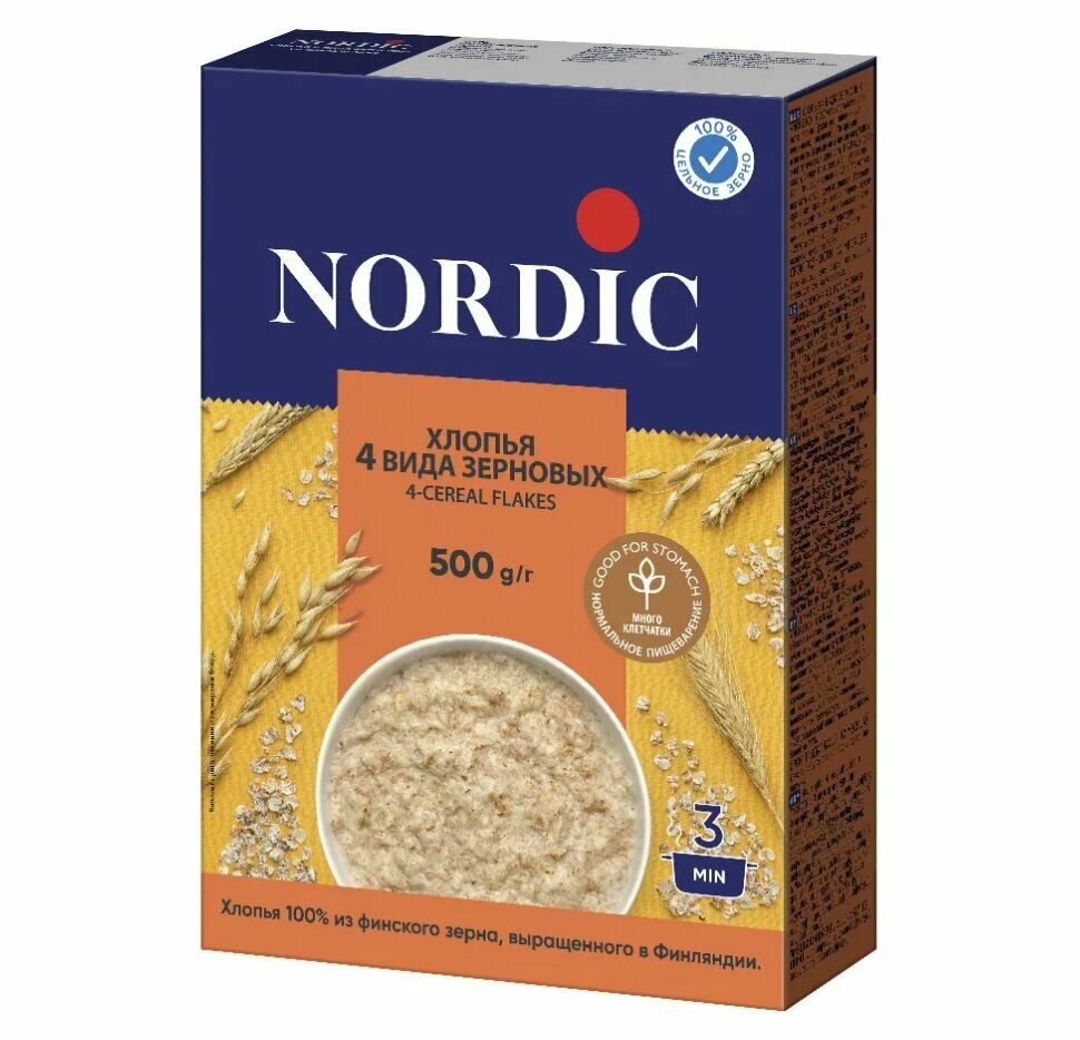 Хлопья Nordic 4 вида зерновых, 500г х 1шт