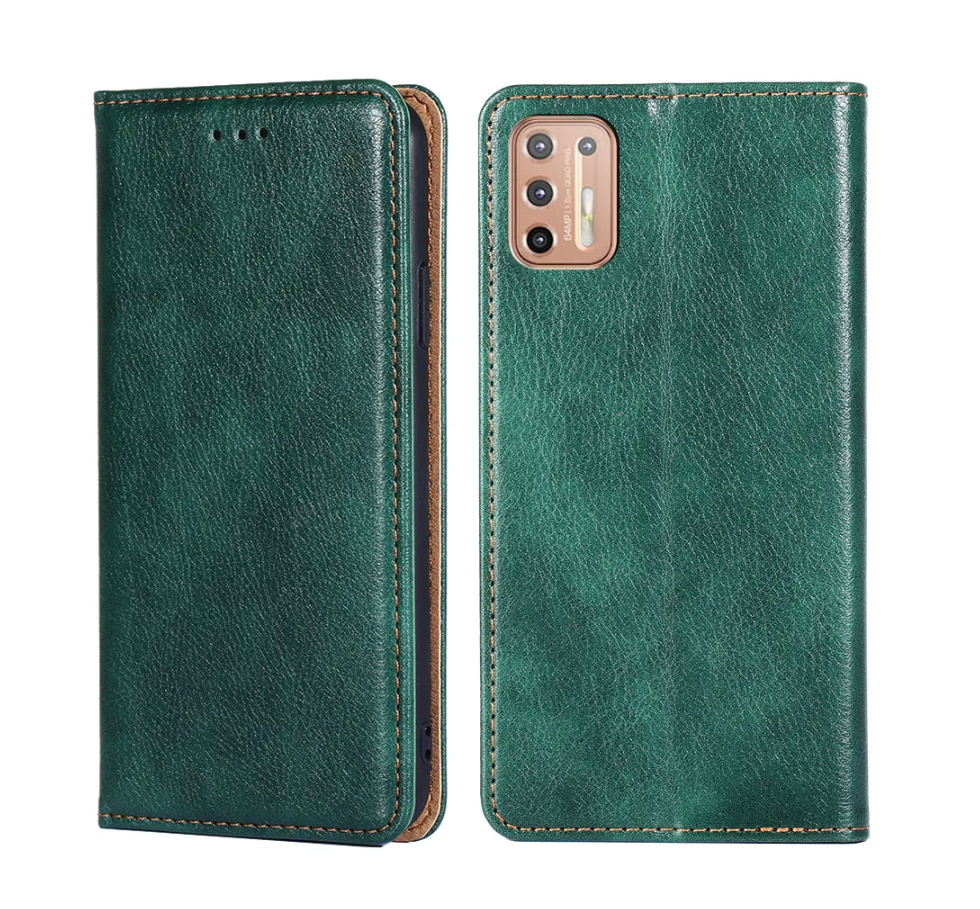 Чехол-книжка MyPads на Motorola Moto G9 Plus / Моторола Мото G9 Plus, кожа с узором Личи, зеленый