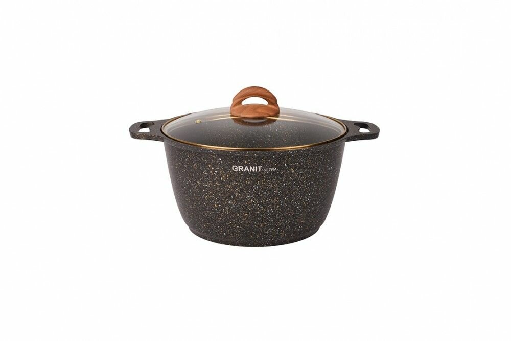 Кастрюля 6л Kukmara Кукмара стеклянная крышка антипригарное покрытие Granit ultra цвет black-gold кгбг62а