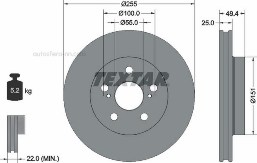 TEXTAR 92301703 диск тормозной С покрытием PRO (перед)