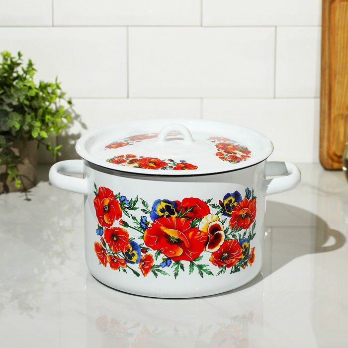 Кастрюля СтальЭмаль 4,5 л, "Маки, Мечта"