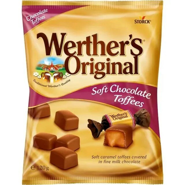 Шоколадные конфеты Werthers Original Soft Chocolate Toffees с карамелью, 120 г (Финляндия)