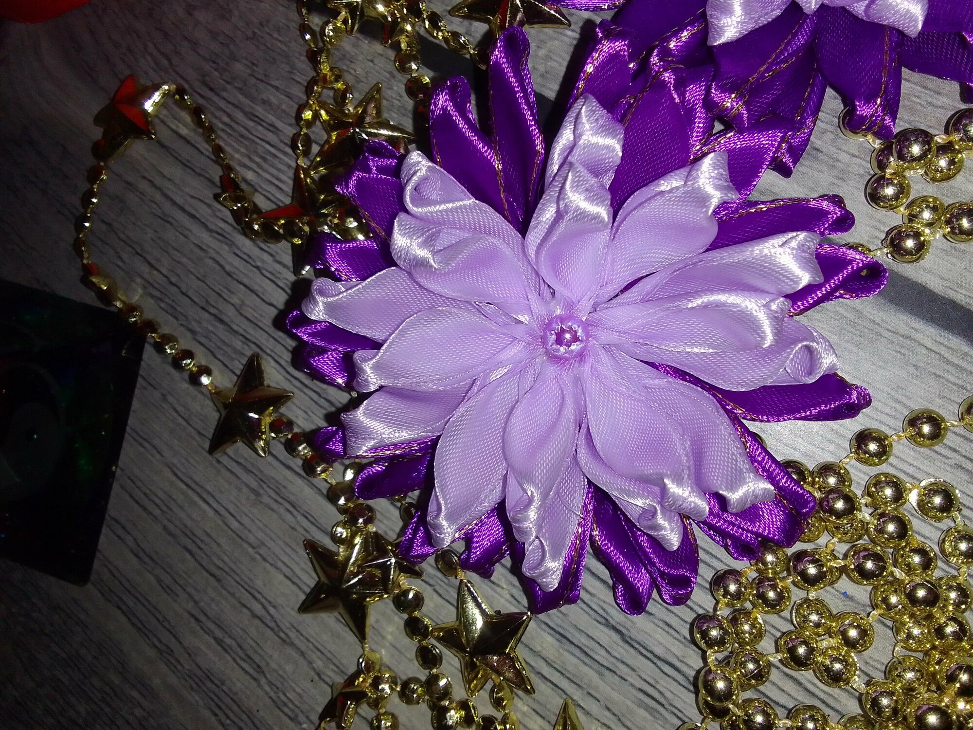 Набор резиночек для волос "Астра", сиреневая, атласные, ручная работа