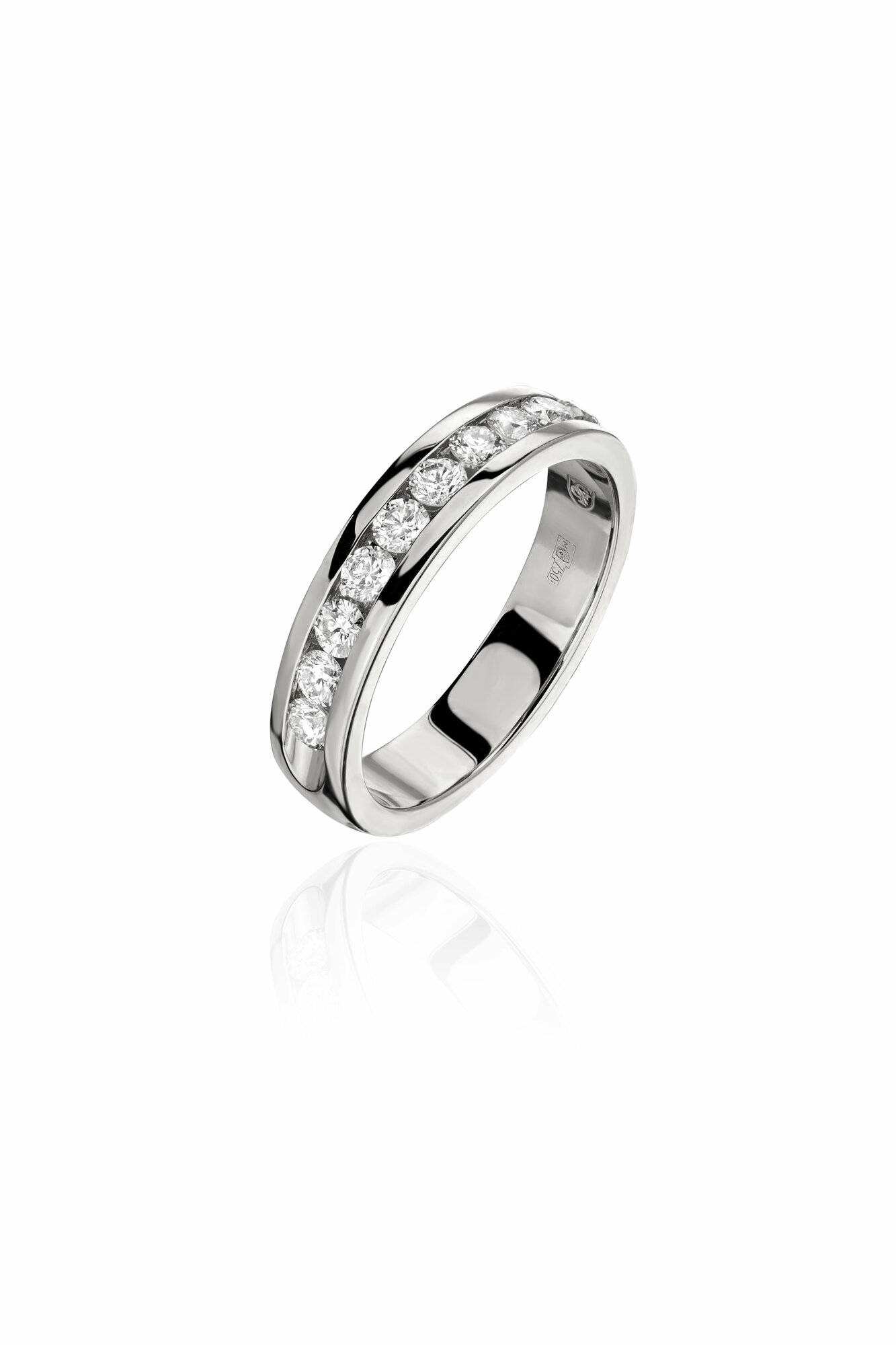 Кольцо дорожка, белое золото, 585 проба, бриллиант