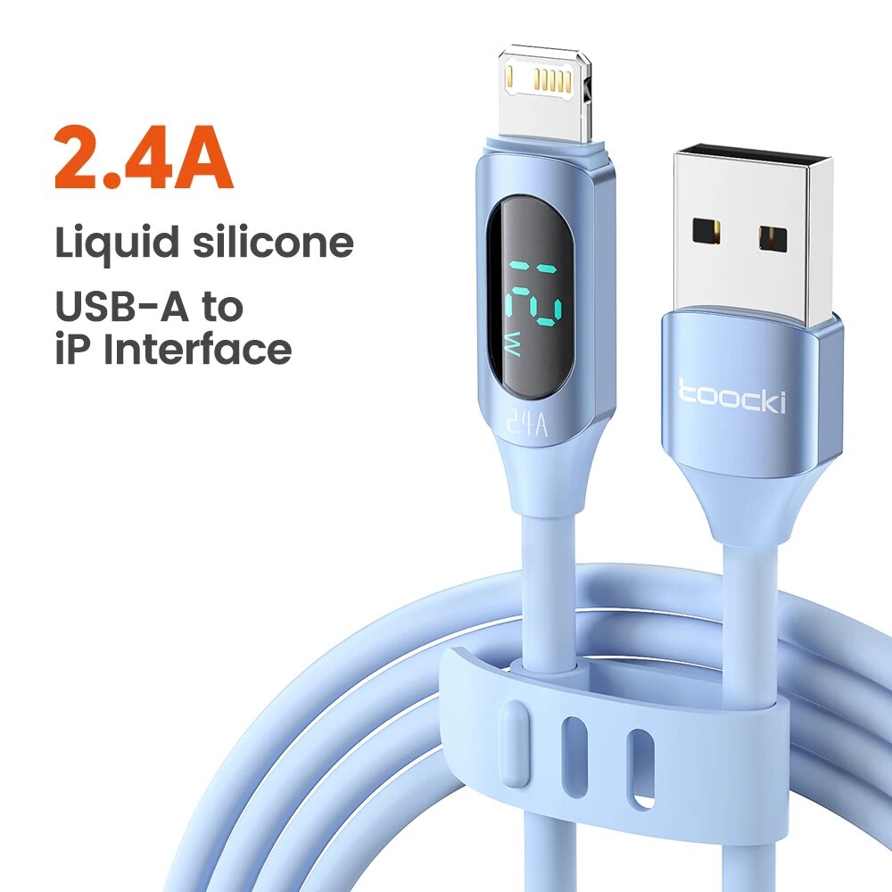 Toocki USB-кабель 2,4 А для iPhone 12 13 14 Pro Max X XR Xs SE 7 8 Plus USB TO Lighting Кабель для быстрой зарядки цифрового дисплея для IOS