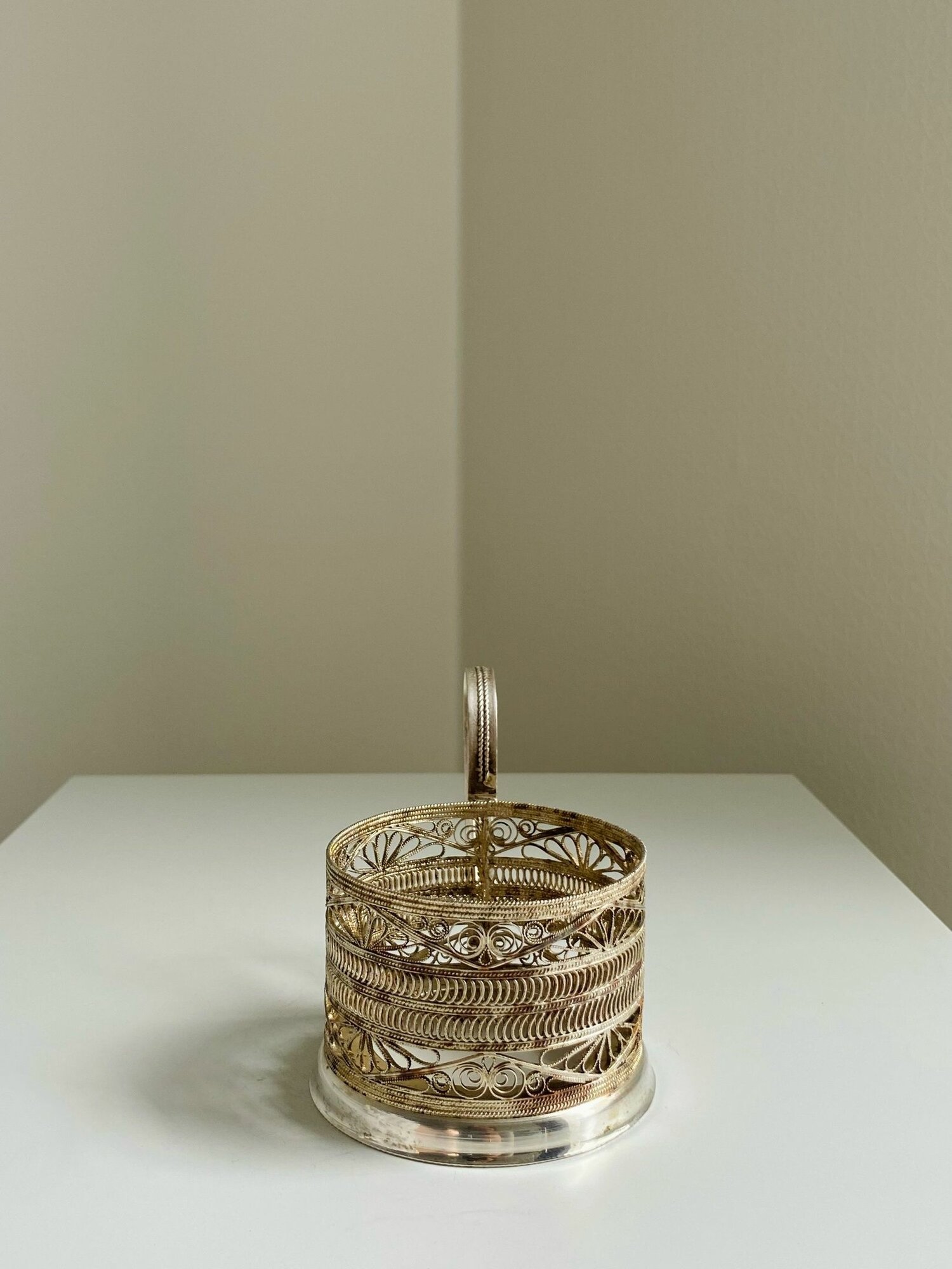 Подстаканник скань" Узоры" Мельхиор. СССР. Серебрение.