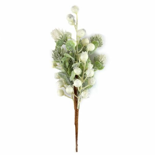 Декор в виде заснеженной ветки с белыми ягодами 5 шт (29см)