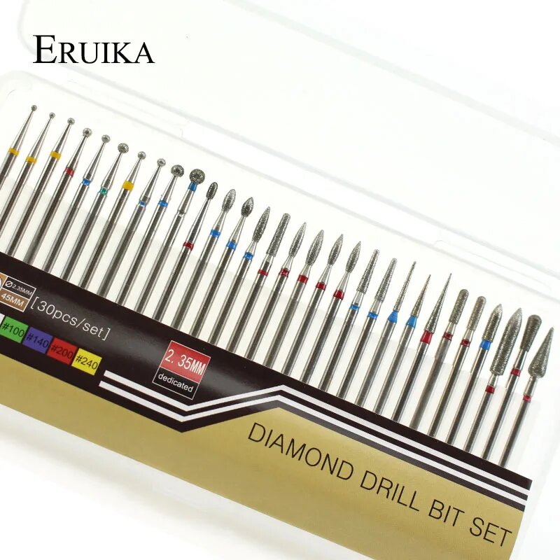 Алмазные фрезы для ногтей ERUIKA, 30 шт. SET2