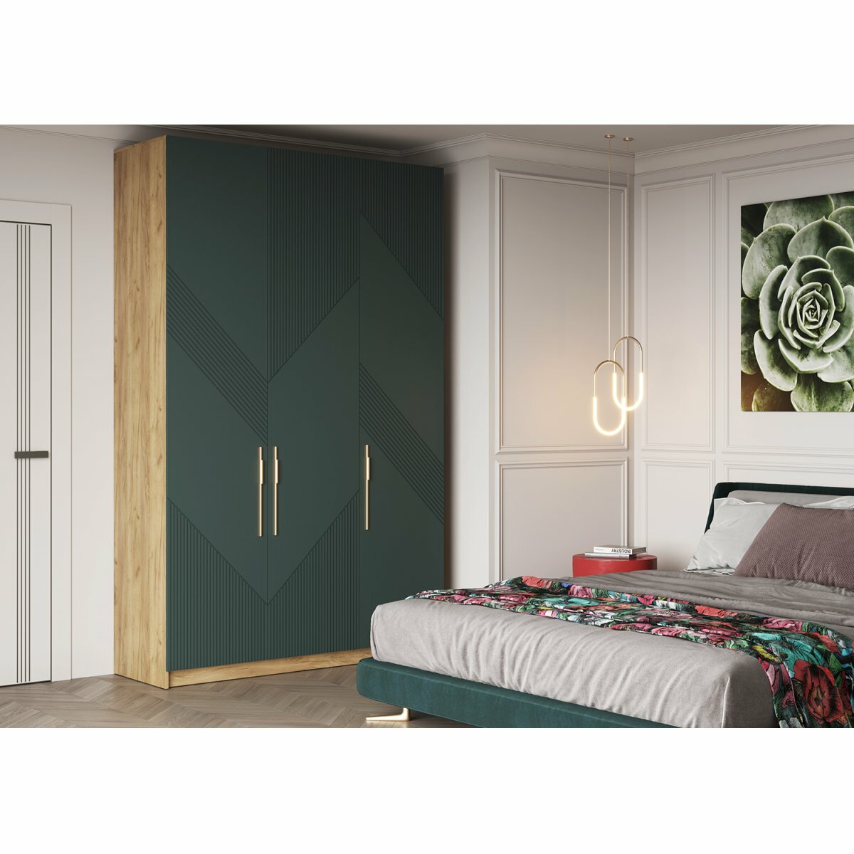 Шкаф МК Стиль "Коста", ЛДСП/МДФ, 236х50.9х149,8 см Дуб Крафт золотой /зеленый Лофт , с доводчиком.