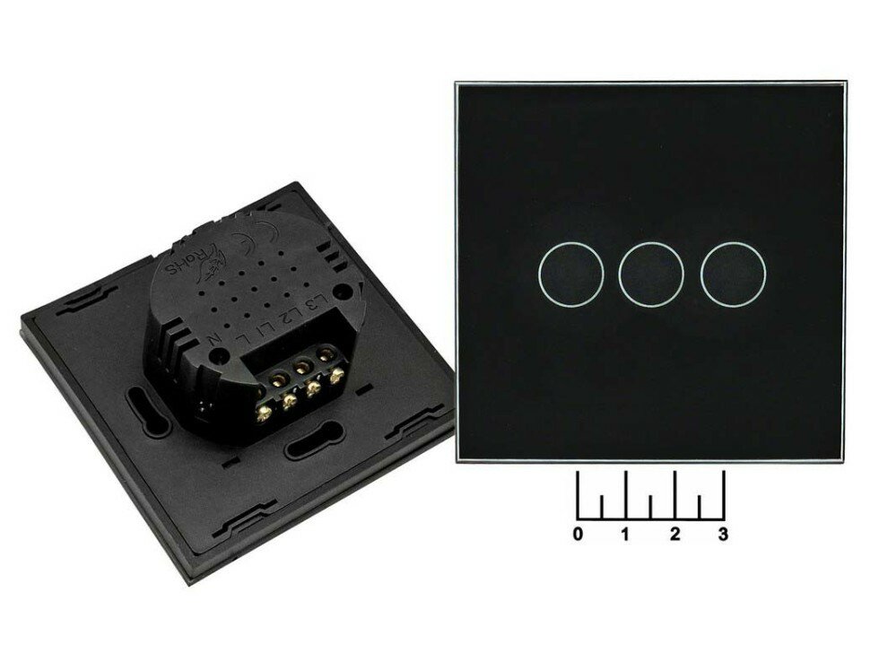 Выключатель сенсорный трехканальный 300W Axus черный