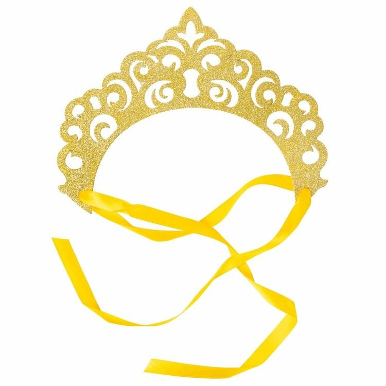Кокошник карнавальный КНР резной, золото, блеск, с лентой