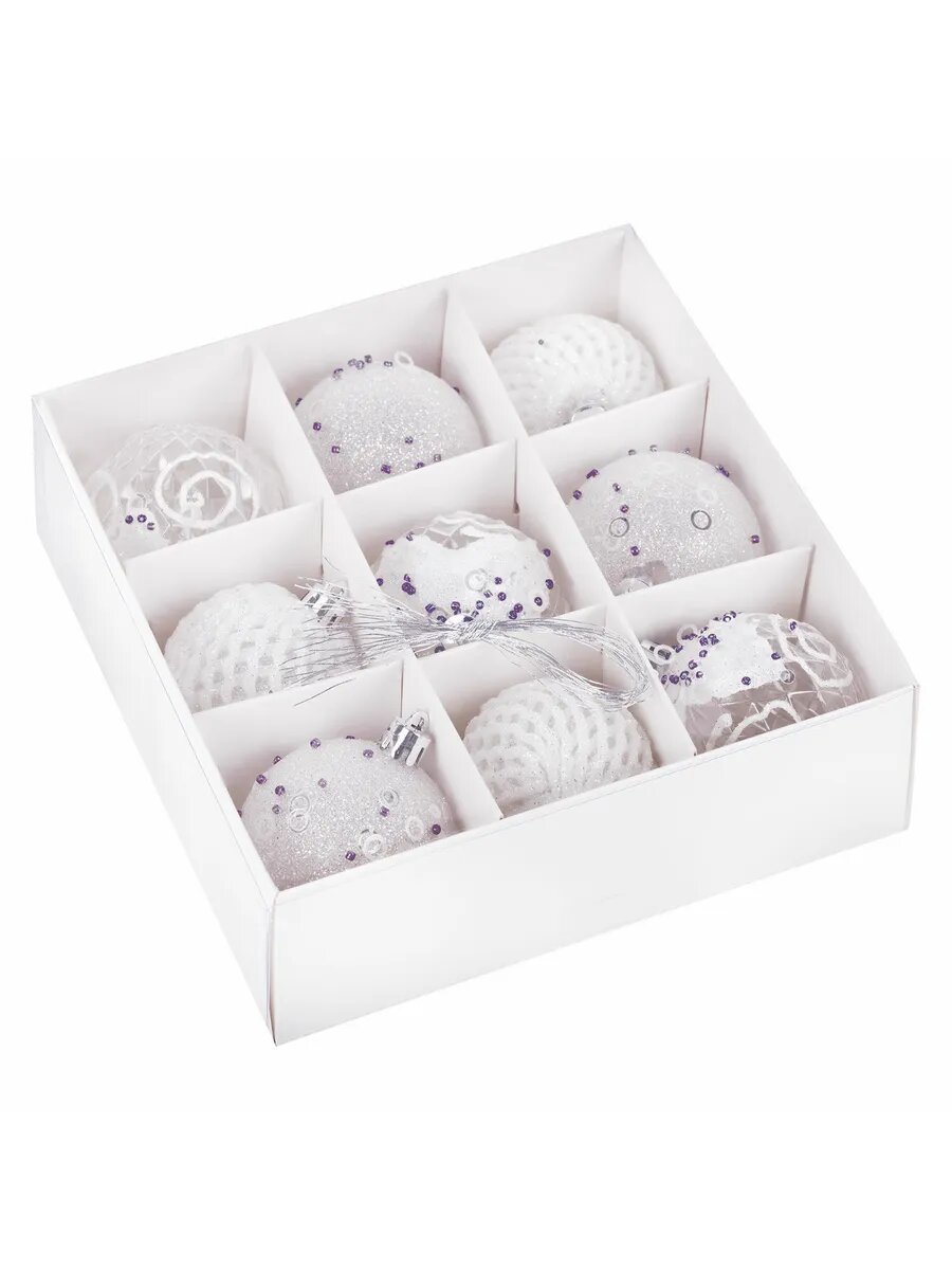 Шары ёлочные 9 шт, 6 см, пластик