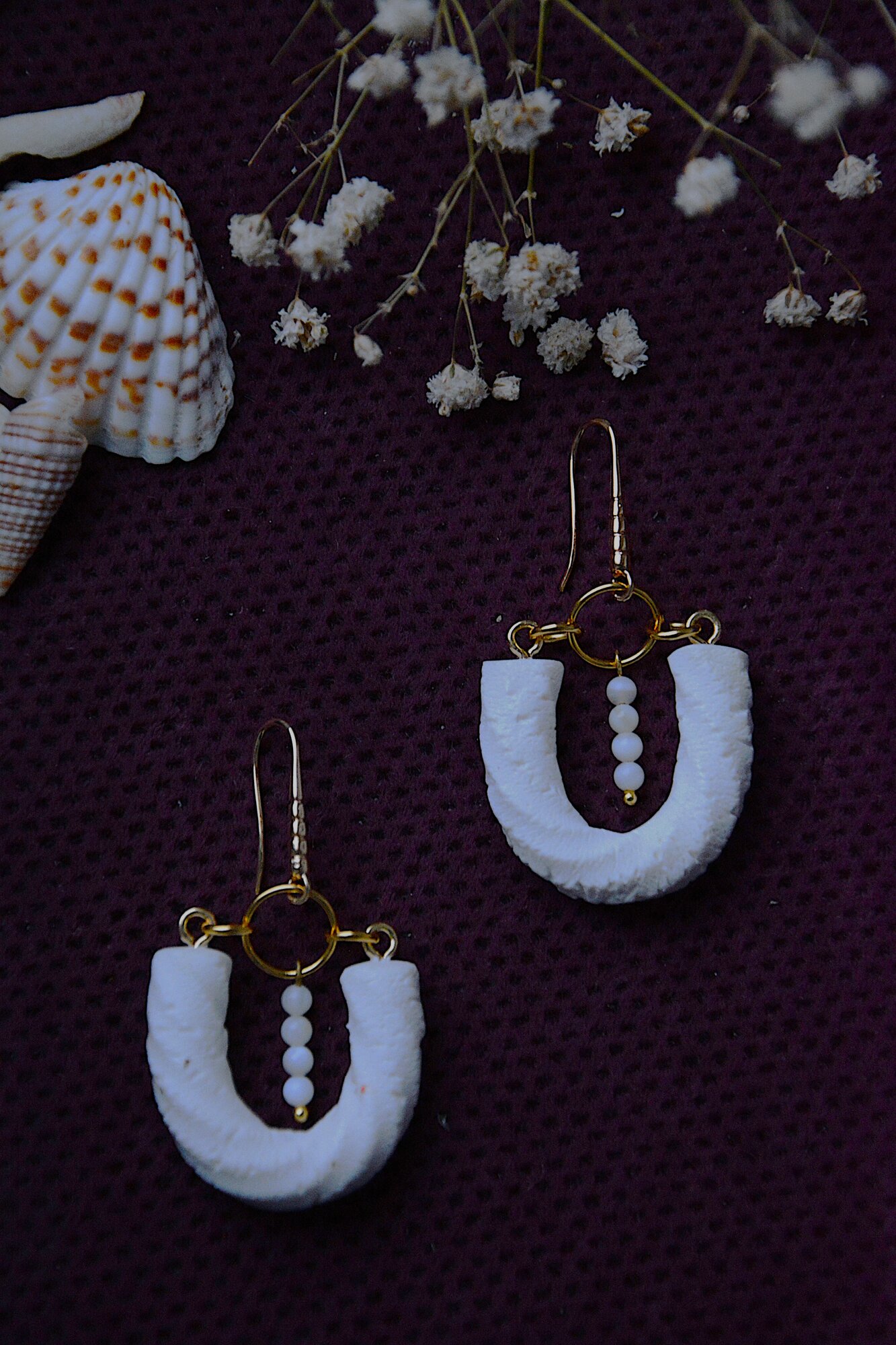 Серьги с подвесками, полимерная глина, перламутр