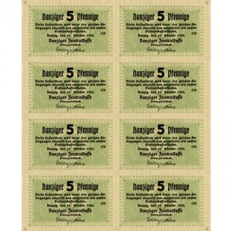 Сцепка купюр 5 пфеннигов 1923 город Данциг, сувенирная копия, банкноты и купюры редкие коллекционные