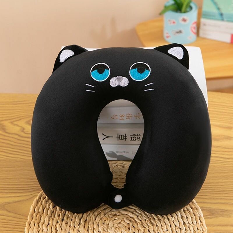 Подушка для путешествий Кот черный // Подушка дорожная для шеи детская в машину для самолета