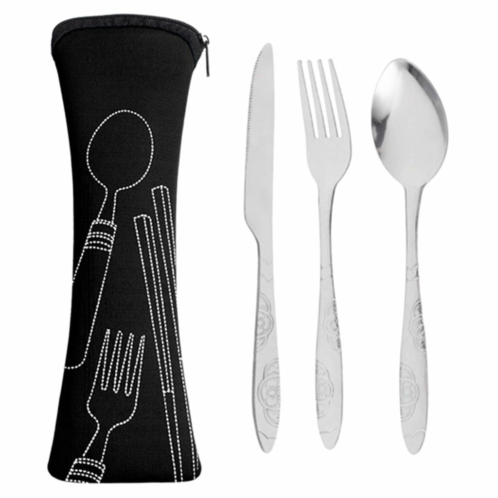 Набор столовых приборов с портативной сумкой, столовыми приборами из нержавеющей стали и вилками, походной утварью для пикника, школьного офиса