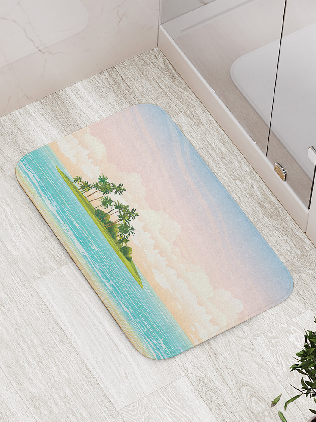 Коврик для ванной комнаты, туалета "Остров с пальмами утром" противоскользящий, 52х77 см, JoyArty