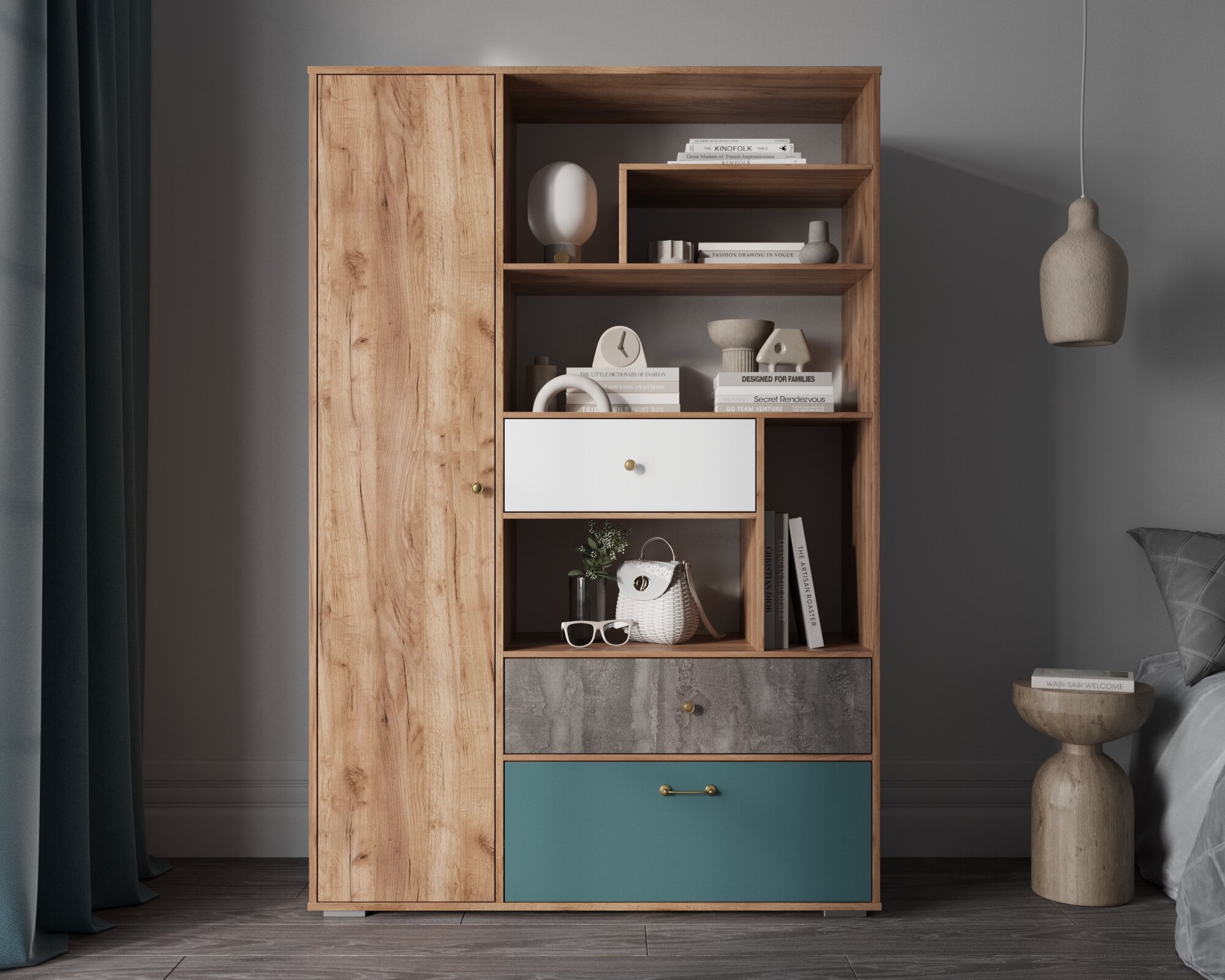 Стеллаж с полками и выдвижными ящиками Мебель на Руси "Дакота" 120х180х40 , ЛДСП