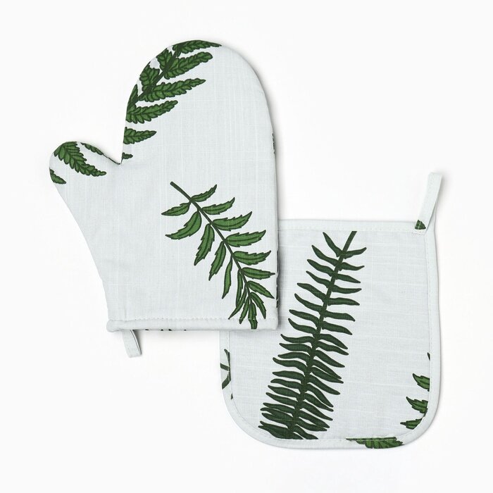 Кухонный набор «Папоротник»: варежка 20×27 см, прихватка 19×19 см, репс 220 г/м², 100% хлопок