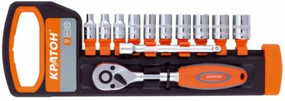 Набор торцевых головок Кратон 1/2", 10-24 с трещ. ключом, 12пр, арт. 2 28 08 016