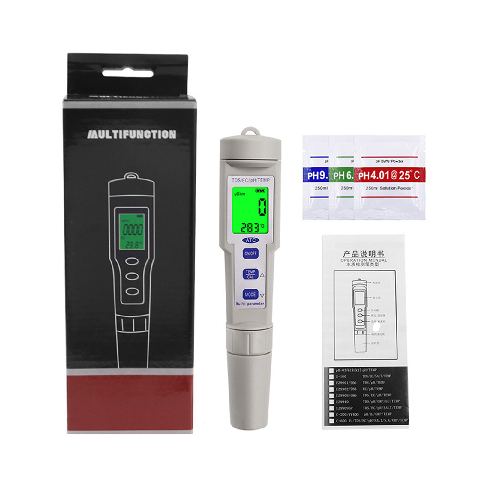 Цифровой pH-метр 4 в 1 TDS EC Temp, высокоточный тестер типа ручки, карманный размер, качество воды для питья