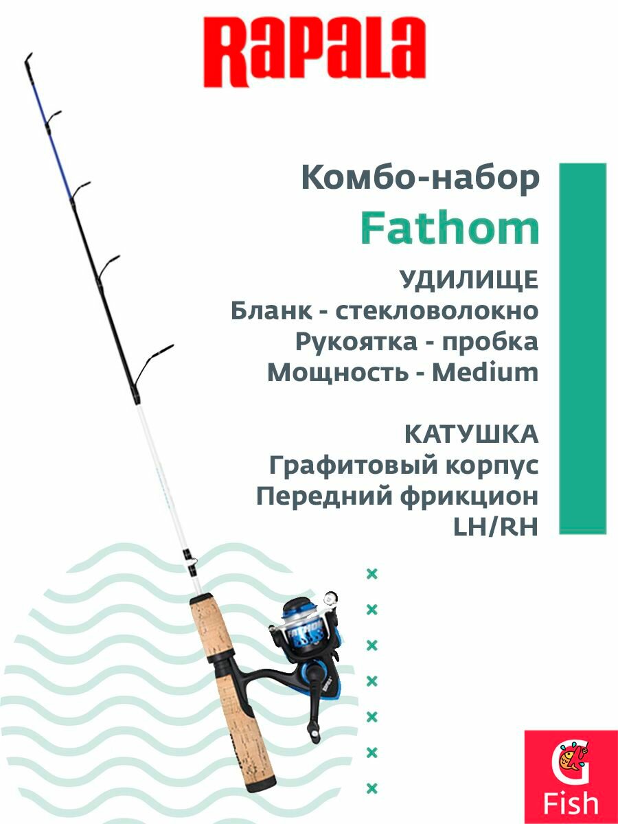 Комбо набор для зимней рыбалки RAPALA Fathom удочка, катушка, леска 71см. Medium