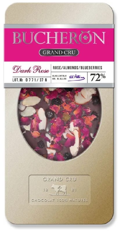 Шоколад BUCHERON GRAND СRU горький с миндалем, черникой и лепестками роз /жесть/ 100г