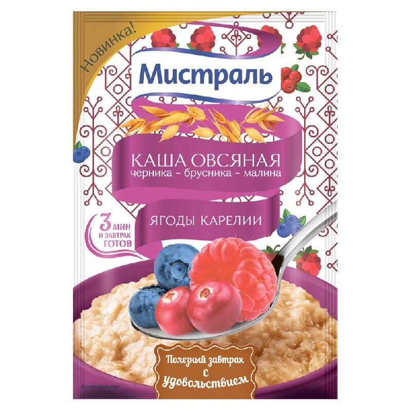 Каша мистраль овсяная "Ягоды карелии" черника-брусника-малина /пакет/ 40г