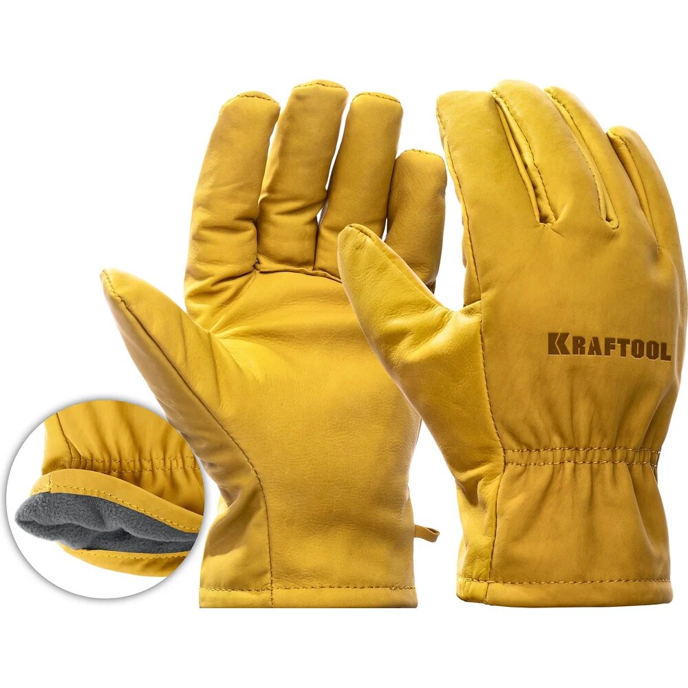 Кожаные перчатки KRAFTOOL Extrem XL 1136-XL из козьей кожи с спандексом и флисом, резиновая манжета для фиксации — фото 1