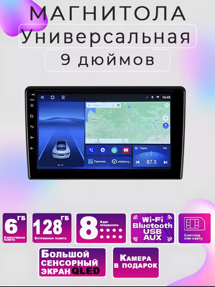 Магнитола для автомобиля с экраном 9дюймов 2din android