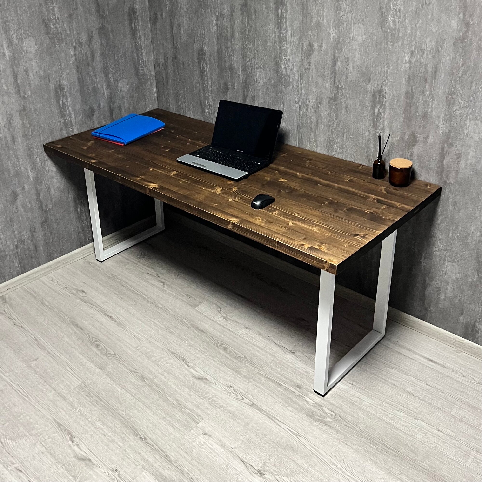 Компьютерный стол лофт, столешница из массива, 80х200х75, ножки из металла